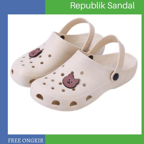 Jual Sandal baimWanita Beruang Simple Bolong Karet Anti Licin Hitam ...