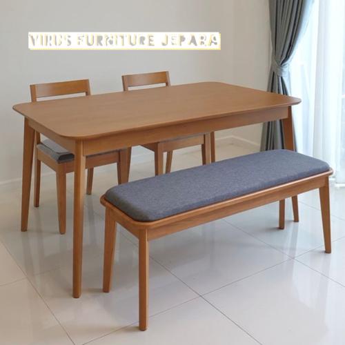 Jual meja makan minimalis meja cafe kayu jati - 1 set K2+bench - Kab ...