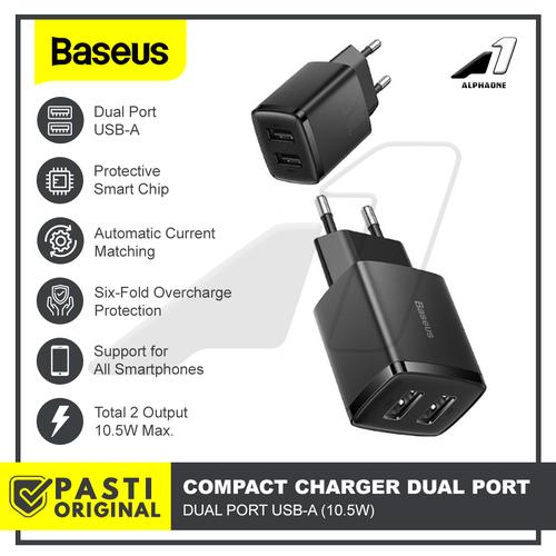 Promo BASEUS Adaptor Kepala Charger Dual Port USB Travel Carger HP 10 ...