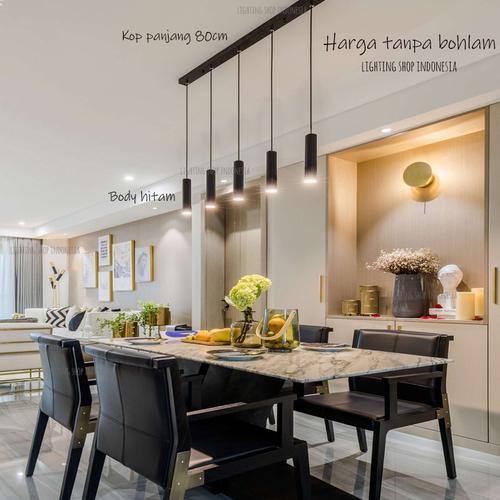 Jual Lampu gantung panjang 80cm 5in1 minimalis meja makan void bulat - Body hitam, Kop ...