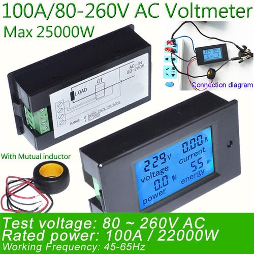 Jual Digital Volt Amp Watt Ampere Kwh Meter Voltmeter AC 220V 100A ...