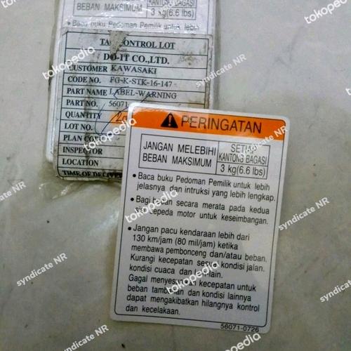 Jual sticker stiker label warning peringatan side box Kawasaki versys ...