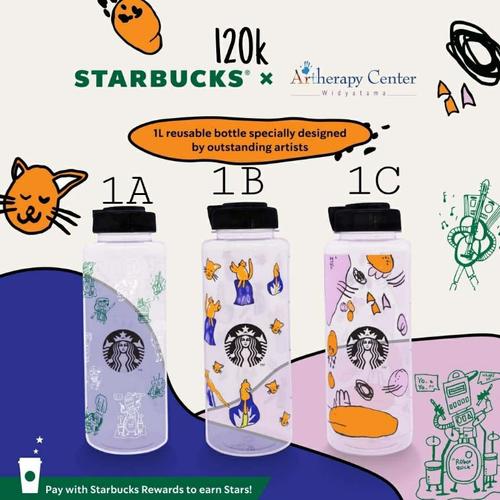 Jual TUMBLER STARBUCKS 1 LITER DOODLE ATC REUSABLE WATER BOTTLE PLASTIC ...
