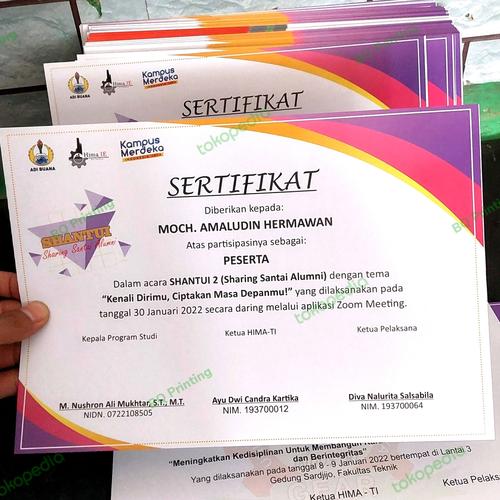 Jual cetak sertifikat/piagam custom A4 - Kota Surabaya - BQ PRINTING ...