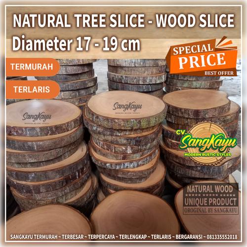 Jual Wood slice 17-19 cm hiasan dinding potongan kayu craft dekorasi ...