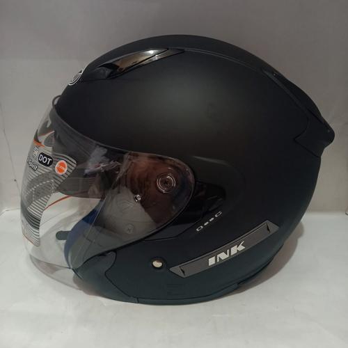 Jual HELM HALF FACE INK METRO SOLID HITAM DOFF KACA DOUBLE VISOR - M ...