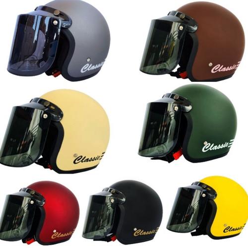 Jual Helm Bogo Classic Retro Dewasa Polos Garis Full Leher SNI - Cream ...