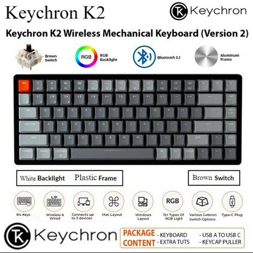 Jual KEYCHRON K2 V2 Brown Switch White Backlite Plastic Frame - Kota ...