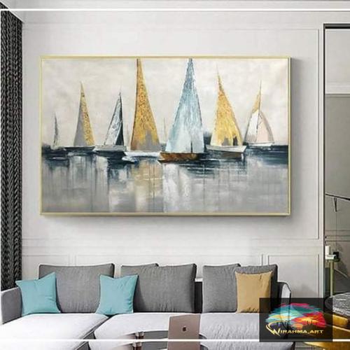 Jual perahu layar abstrak gold lukisan kanvas hiasan dinding rumah ...