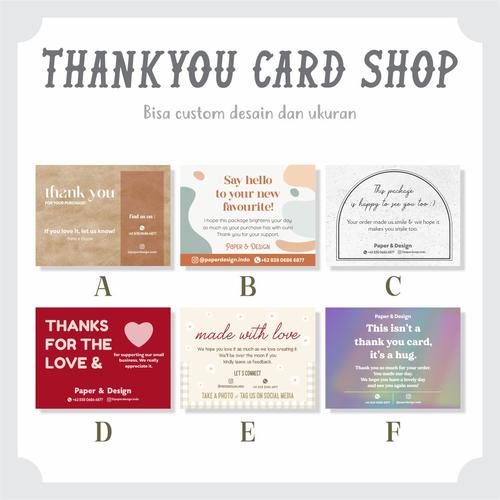 Jual Kartu Ucapan Terima Kasih atau Thank You Card Custom Shop Glossy Doff - 6x8cm, 1 SISI ...