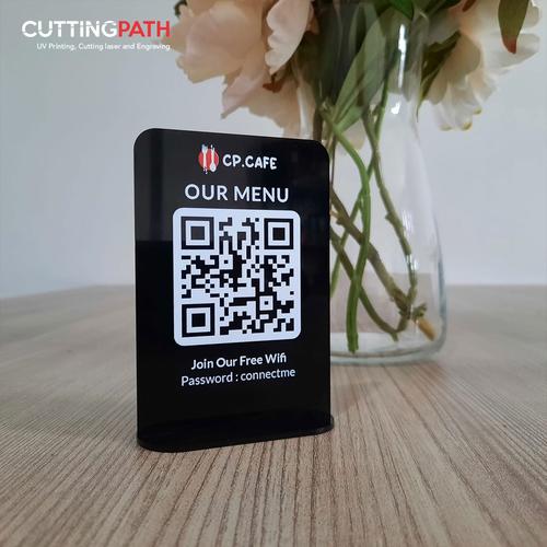 Jual QR code menu sign, Scan to view menu, Acrylic table menu UV Print ...