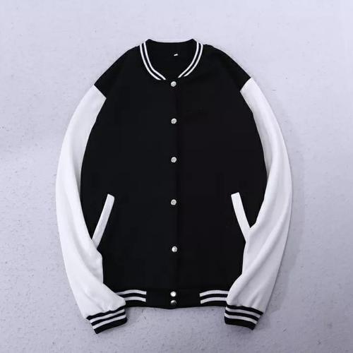 Jual Jaket Baseball Varsity Polos Hitam - Putih Bahan Fleece Premium ...