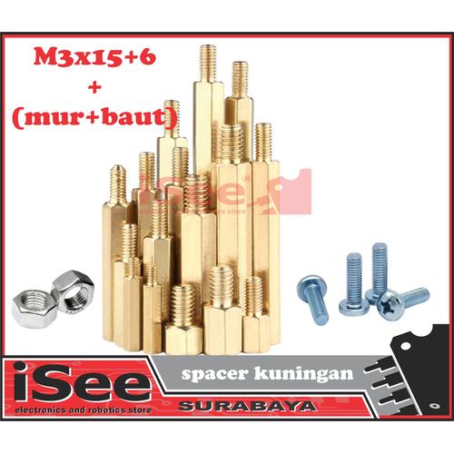 Jual Spacer besi 1,5 Cm 1,5cm 15mm 15 mm Kuningan Male Female + Mur ...