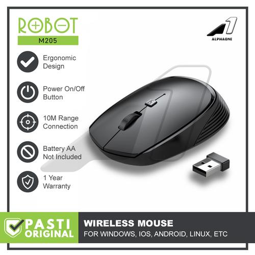 Promo ROBOT Mouse Wireless M205 Optical 2.4Ghz 1600DPI Ergonomis (New ...