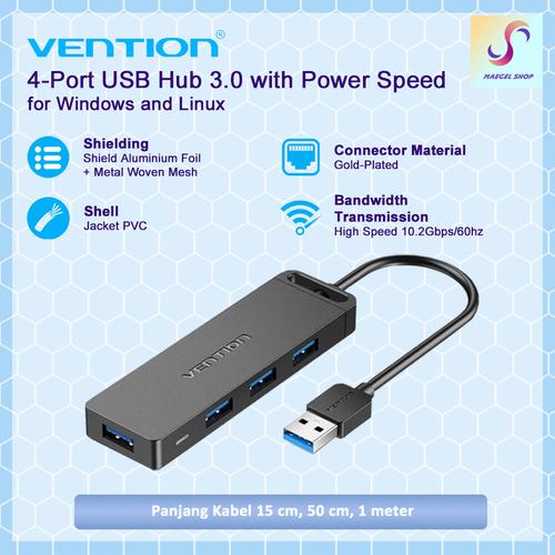 Jual Vention 4-Port USB Hub High Speed with Power Supply 0.15M Black ...