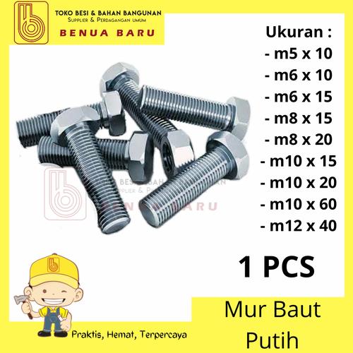 Jual Baut Mur Putih M5 M6 M8 M10 M12 (Hanya Baut) / Baut Hex M5 M6 M8 ...