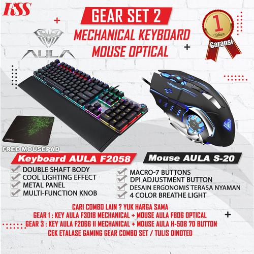Jual GEAR SET AULA KEYBOARD F2058 MECHANICAL BLUE SWITCH & MOUSE S20 ...