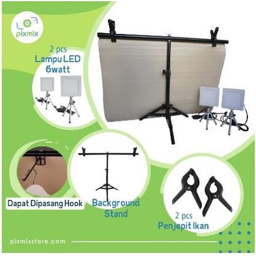 Jual Mini studio|Paket : 60cm Background + Lampu 6Watt 2pcs + Stand ...