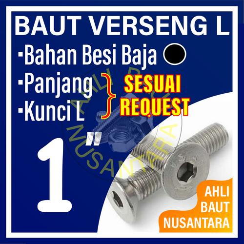 Jual Baut Verseng L Baja Countersunk Hex Socket Head Bolt 1" Custom ...