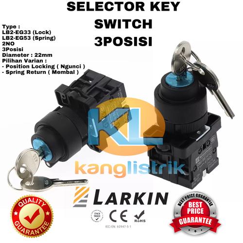 Jual SELECTOR KEY SWITCH 3 POSISI LOCK / SPRING PREMIUM LARKIN LB2-EG33 ...