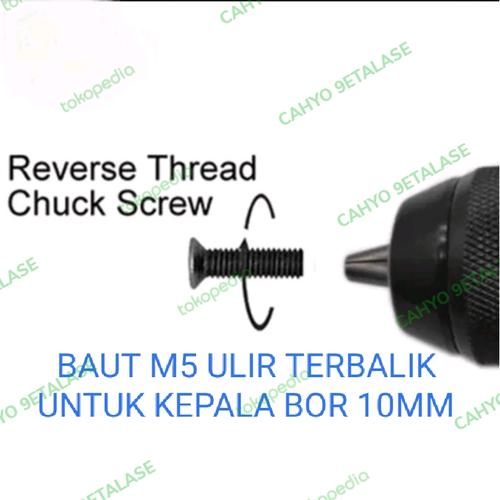Jual baut mur m5 ulir terbalik untuk chuck keyless kepala bor cordless ...