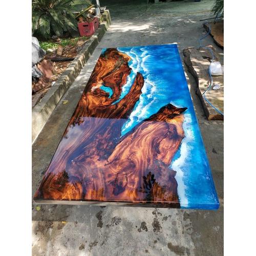 Jual Meja makan resin motif pantai / meja makan resin kayu suar / meja ...