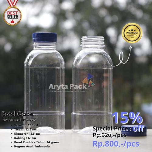 Jual Botol plastik minuman 200ml PET cabe tutup biru - Jakarta Timur ...