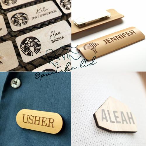 Jual name tag kayu - name badge - nama dada kayu - id card kayu bambu ...