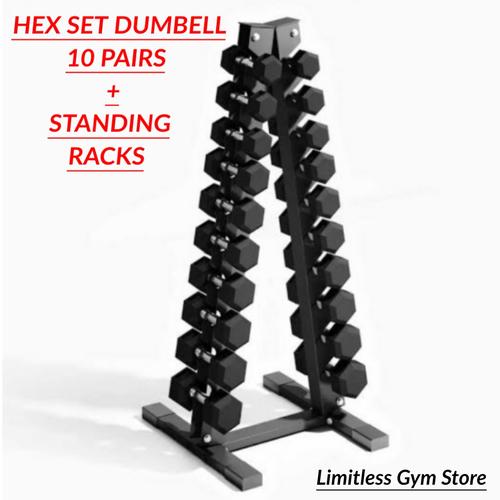 Jual Hexa Set Dumbell 2.5kg - 20kg with Standing Rack dumbel - Hex ...