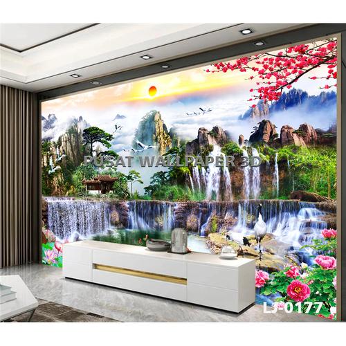 Jual Wallpaper dinding Custom 3D Waterfall Air Terjun Pemandangan Alam ...