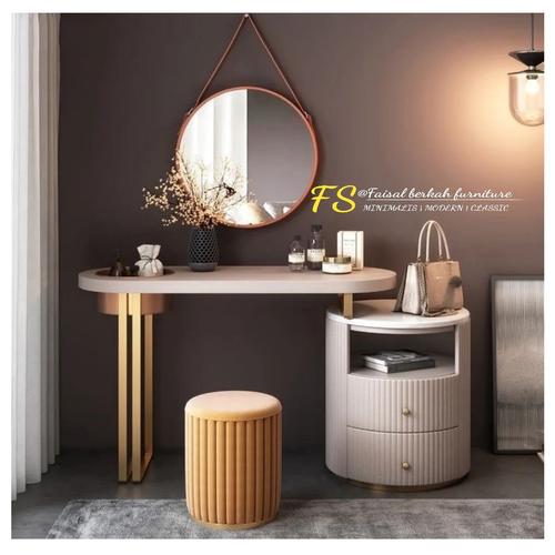 Jual meja rias minimalis modern kaki besi gold,meja rias kayu solid ...