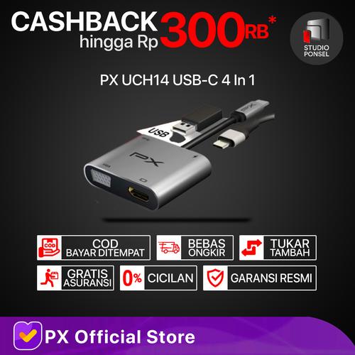 Jual PX UCH14 Hub Converter Adaptor Type C 3.1 To HDMI VGA USB 4 in 1 ...