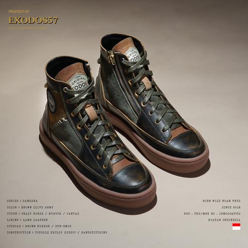 Jual Sepatu Sneakers Kulit Pria Exodos57 Samsara Brown Olive Army - 42 ...