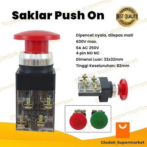 Jual Saklar Push On Button 25mm Switch Tombol Reset Emergency Panel ...