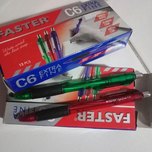 Jual PULPEN / PEN / BALLPOINT FASTER C6 WARNA HITAM DAN BIRU 1 LUSIN ...