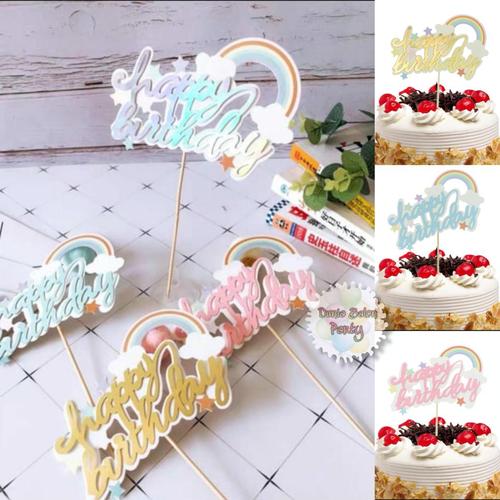 Jual Cake Topper Happy Birthday Awan Pelangi Tulisan Sambung / Tusukan ...