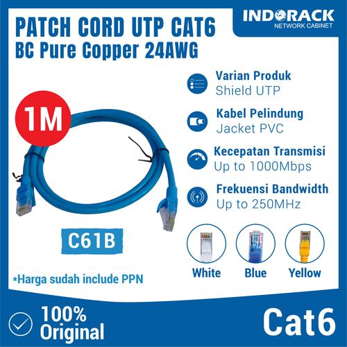 Jual PATCH CORD 1M UTP CAT 6 INDORACK - KABEL ETHERNET LAN CAT6 1 METER ...