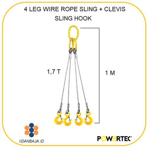 Jual 4 LEG WIRE ROPE SLING + SLING HOOK. 8 MM X 1,7 T X 1 M (SLING 4 ...