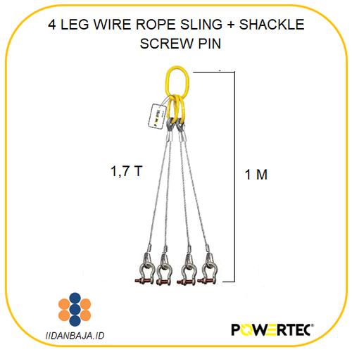 Jual 4 LEG WIRE ROPE SLING + SHACKLE SCREW PIN. 8 MM X 1 M X 1,7 TON ...