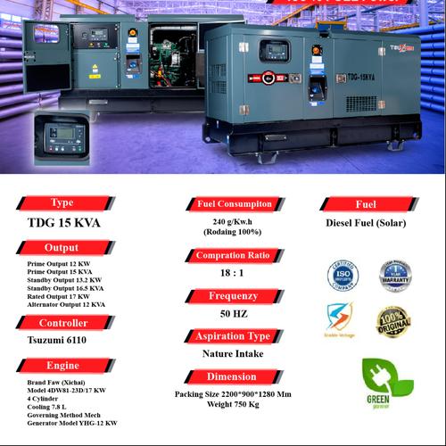 Jual Genset Silent 15 kva 3 phase TSUZUMI FAW Army Model TDG 15 KVA ...