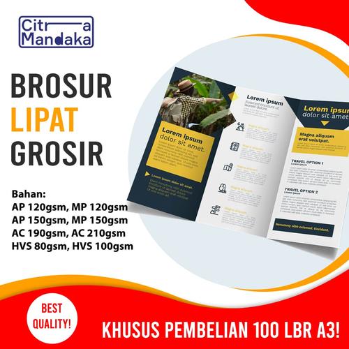 Jual Cetak Brosur Lipat Custom Grosir Leaflet 1 Sisi 2 Sisi A3 A4 A5 A6 - HVS 80 gr, 1 Sisi ...