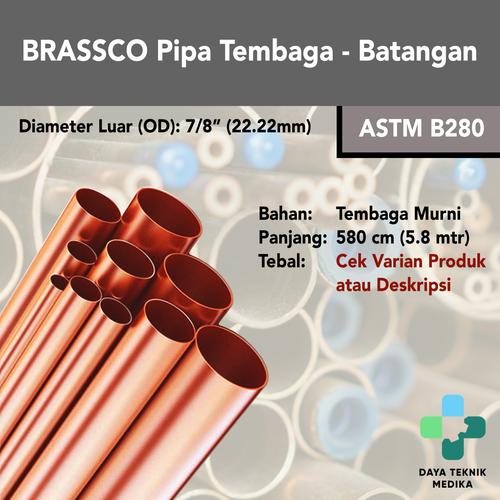 Jual Brassco Pipa Tembaga 7/8" 22.22mm - ASTM B280 - Batangan - 2mm ...