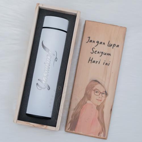 Promo Tumbler Custom Led Hampers Box Kayu Cetak Gambar Hitam 1 Sisi