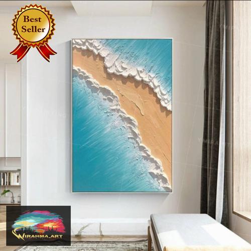 Jual pajangan dinding lukisan kanvas modern pantai texture tebal ...