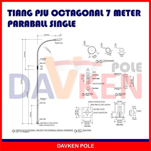 Jual Tiang PJU Octagonal 7 Meter Paraball Single HD Galvanized 28 120 ...