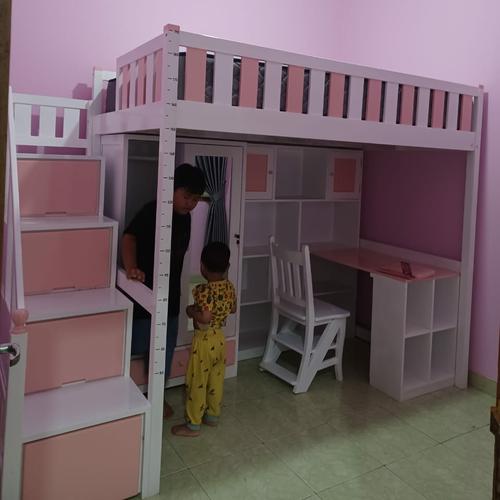 Jual bunk bed, tempat tidur tingkat tangga laci+lemari+rak+meja belajar ...