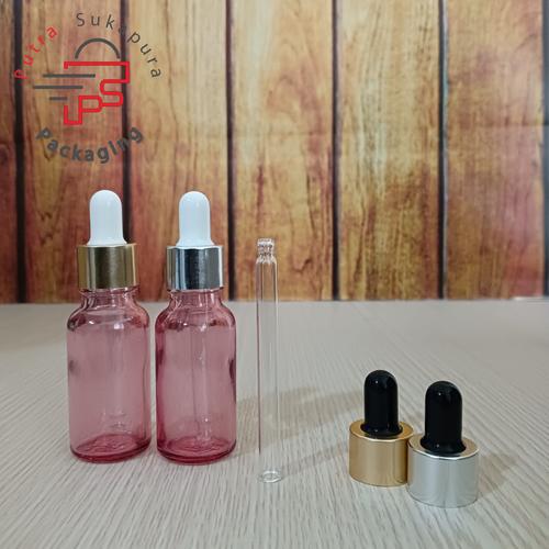 Jual botol pipet 20ml kaca pink/botol serum 20ml tebal/ring alumunium ...
