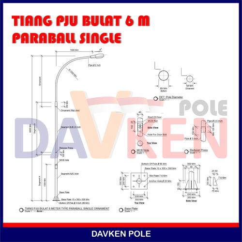 Jual Tiang PJU Bulat 6 Meter Paraball Single HD Galvanized 3 Inch 10300 ...