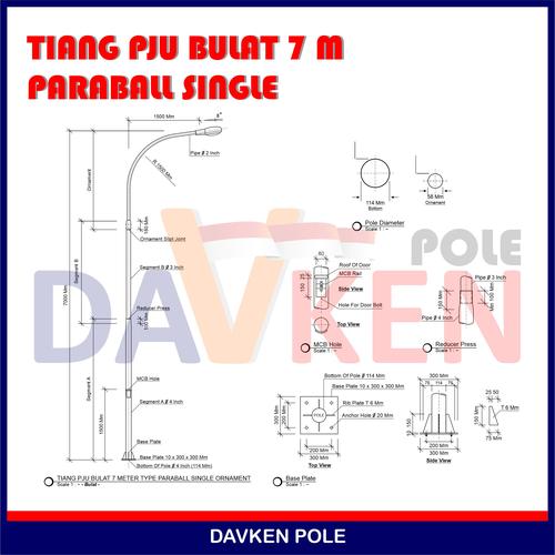 Jual Tiang PJU Bulat 7 Meter Paraball Single HD Galvanized 4 Inch 10300 ...