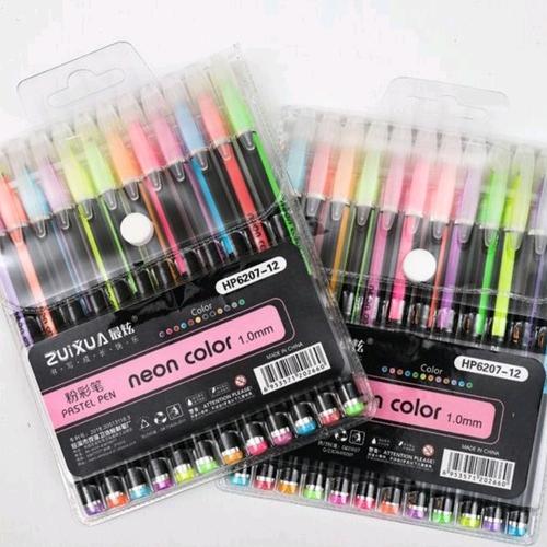 Jual 12 pcs bolpen warna gel pen spidol color neon gliter - Kab ...